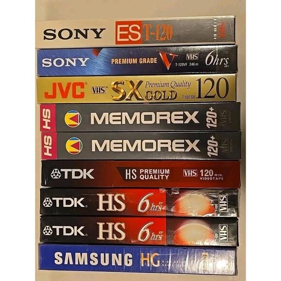 Media | Mixed Brand Vhs Tapes Lot Of 9 Sony Jvc Memorex New Sealed ...